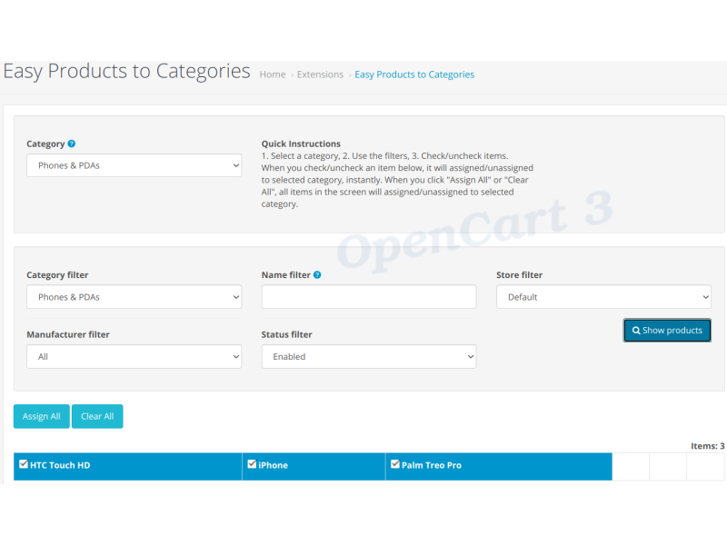 Easy Products to Categories OpenCart extension - KOKU SCRIPTS