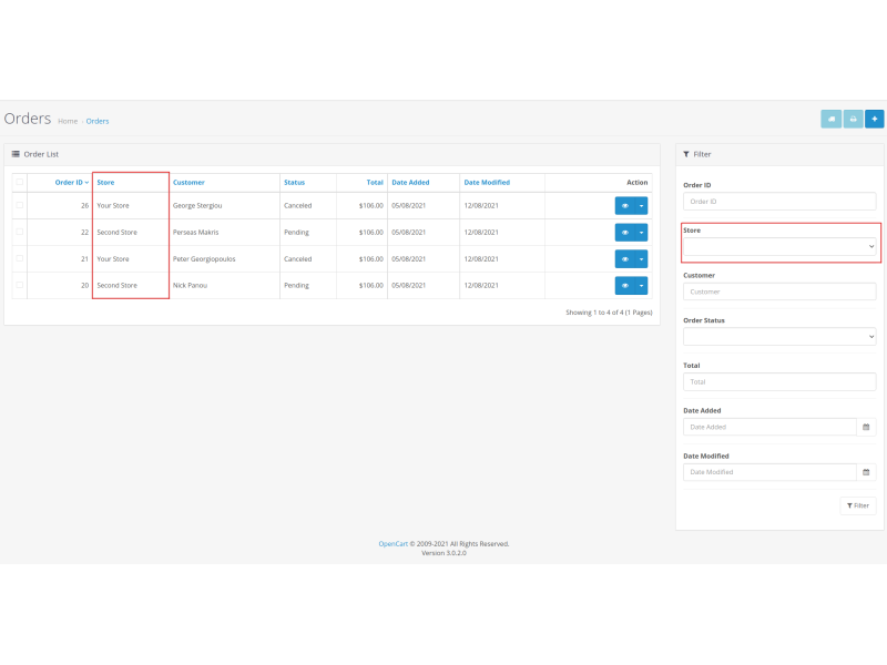 Filter Orders By Store for OpenCart 3 - KOKU SCRIPTS