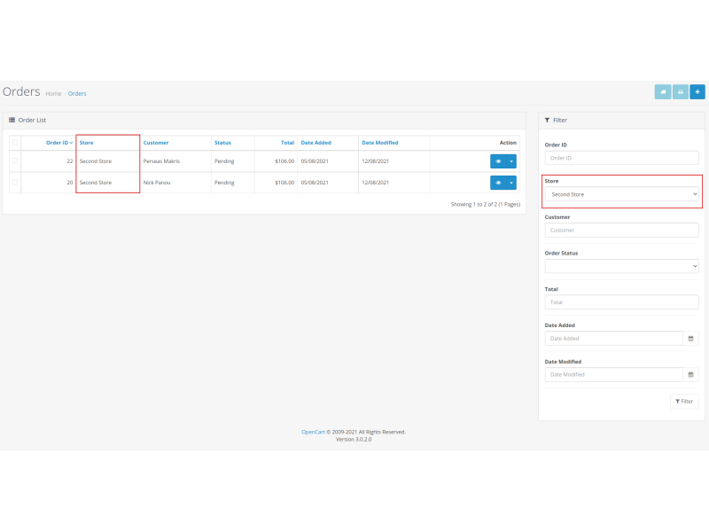 Filter Orders By Store for OpenCart 3 - KOKU SCRIPTS